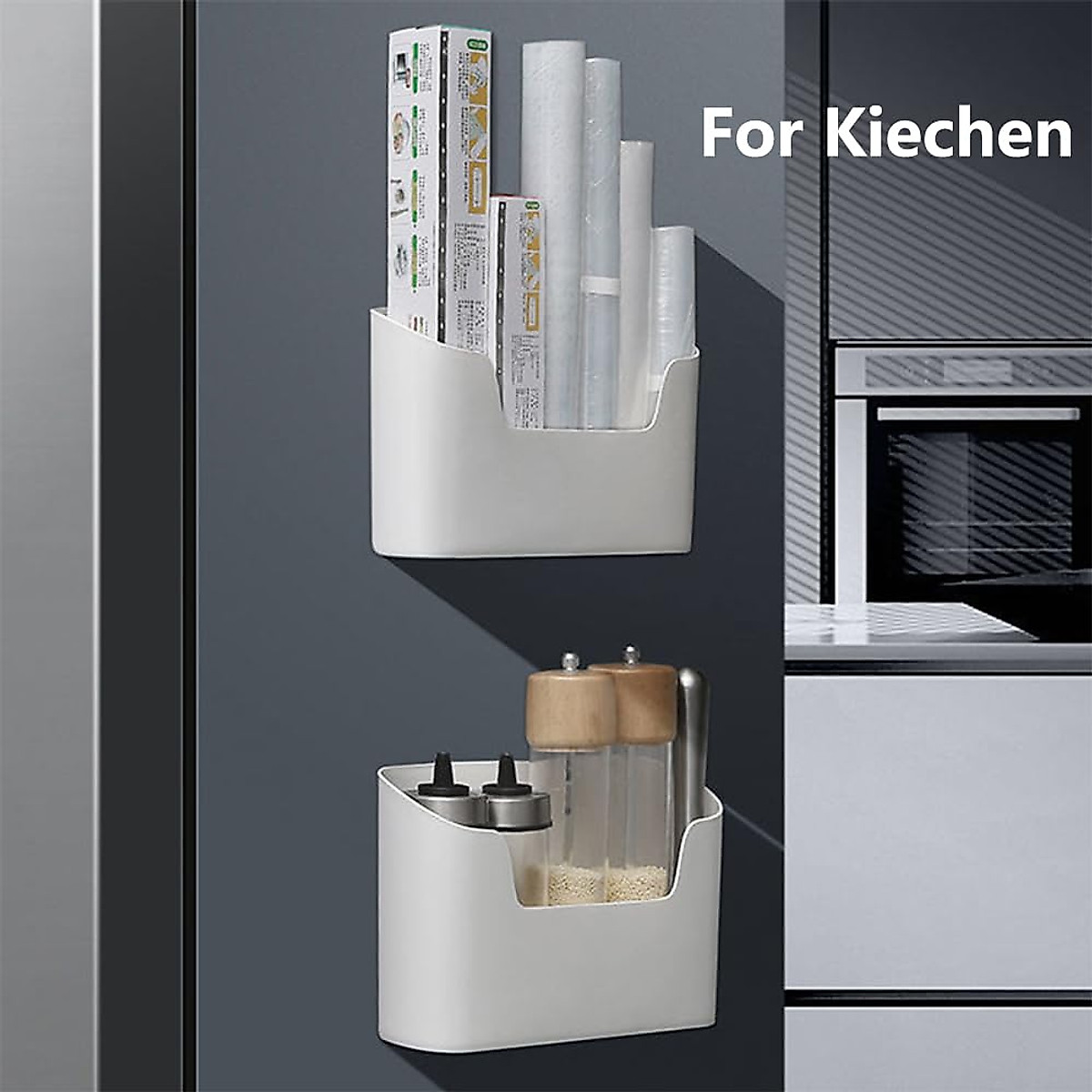 Bawuie Adhesive Cabinet Door Organizer, Lid Organizer for Food Storage Container Lid, Wall Mounted Over Pantry Door Organizer Bin Holder Caddy for Plastic Lid Kitchen Bathroom, White, 2 Pack