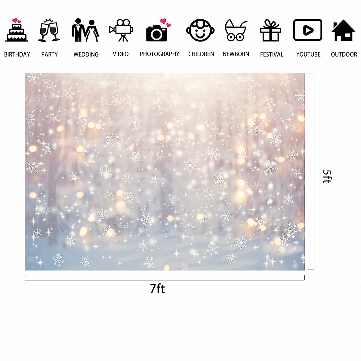 Lofaris Winter White Snowflake Photography Backdrop Christmas Snow Wonderland Background Merry Xmas Glitter Bokeh Snow Family Holiday Event Party Decor 7x5ft