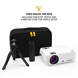 KODAK FLIK X7 Home Projector (Max 1080p HD) with Tripod, & Case | Compact, Projects Up to 150” with 720p Native Resolution & 30,000 Hour, Lumen LED Lamp| AV, VGA, HDMI & USB Compatible (Renewed)