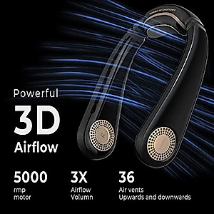 TORRAS Coolify Portable Air Conditioner Neck Fan, Hands Free Semiconductor Cooling Bladeless Fan, 4000 mAh Rechargeable Leafless Mini USB Fan for Outdoor/Home/Office, 3 Speeds, Brilliant Black