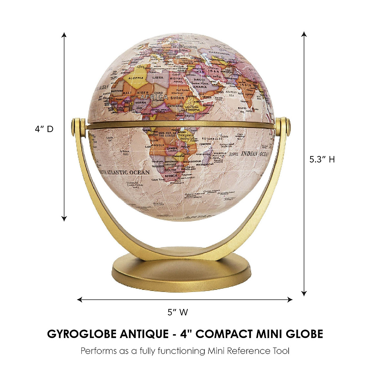 Waypoint Geographic GyroGlobe World Globe, 4", Classic Oceans