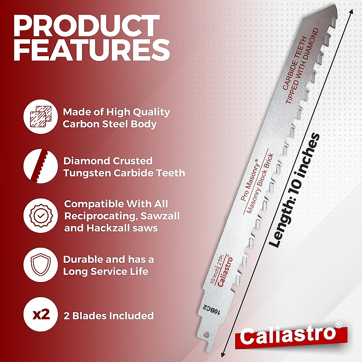 9-Inch Brick, Masonry, Porous Concrete, Engineered Stone Saw Blade for Reciprocating/Sawzall Saws - 2-Pack - Caliastro