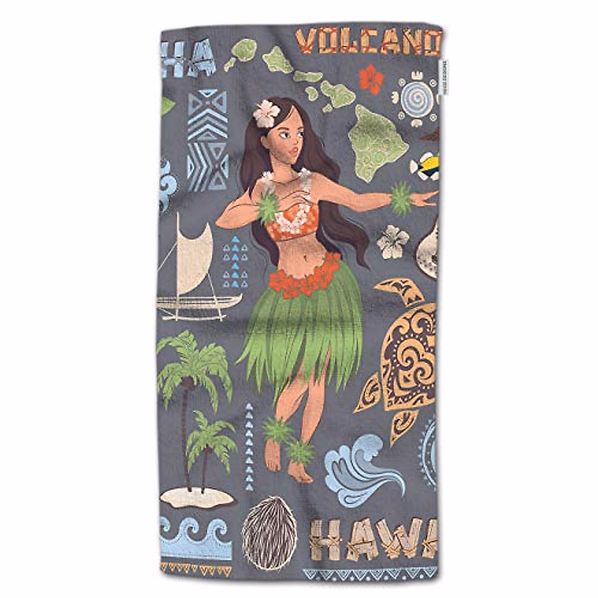 HGOD DESIGNS Hand Towel Hawaii,Vintage Set of Hawaiian Icons and Symbols Girl Guitar Volcanic Hand Towel Best for Bathroom Kitchen Bath and Hand Towels 30" Lx15 W