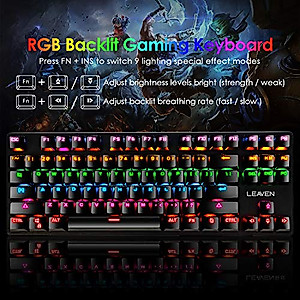 Mechanical Gaming Keyboard and Mouse Combo,87 Keys Compact Rainbow Backlit Keyboard,RGB Backlit 6400 DPI Lightweight Gaming Mouse with Honeycomb Shell for Windows PC Gamers