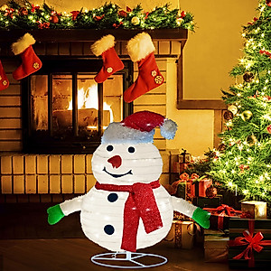 Twinkle Star 2FT Lighted Pop Up Christmas Snowman Decorations, Pre-Lit Light Up 48 LED Warm White Lights, Collapsible Easily Metal Stand Easy-Assembly Reusable for Holiday Xmas Indoor Outdoor Décor
