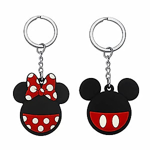 Max-ABC for Apple AirTag Case [2 Pack] Minnie Mickey Mouse Cute Cartoon AirTag Holder Case Soft Silicon Rubber Protective AirTag Cover with Metal Ring Hook for Key/Bag/Pet,A2