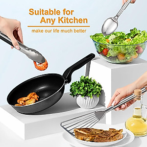 Abodpove Stainless Steel Cooking Utensils Set - 11pcs Kitchen Utensils Set with Holder for Cooking, Stainless Steel Utensils Set with Potato Masher, Skimmer, Spoons, Turners, Whisk, Tongs