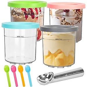 Ninja Creami Pints and Lids, 4 Pack Containers Replacement - 16 oz Cups Compatible with NC301 NC300 NC299AMZ NC290 Series Ice Cream Maker