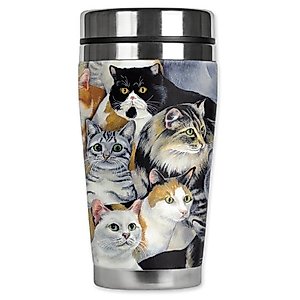 Mugzie Just Cats Travel Mug with Insulated Wetsuit Cover, 16 oz, Black