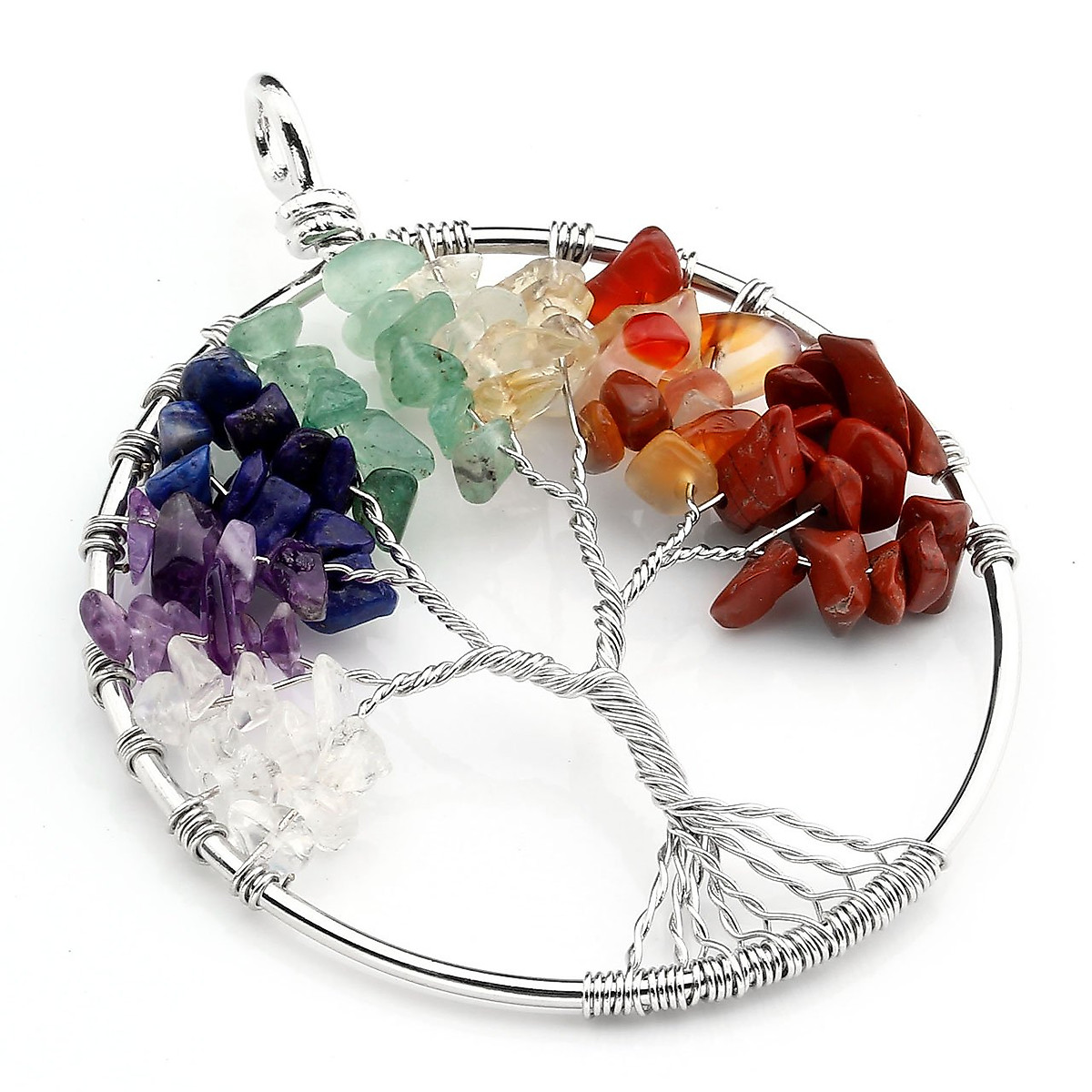 Jovivi Crystal Quartz Life Tree Crystal Necklace 7 Chakras Healing Gemstone Pendant Necklace