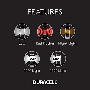 Duracell 600 Lumen LED Lantern with 360° & 180° lighting for Camping, Fishing, & Emergency Use - 5 Modes and 3-AA Batteries Included