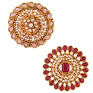 Efulgenz Indian Jewelry Antique Square Faux Pearl Crystal Kundan Bollywood Adjustable Big Finger Ring for Women (Multipack 1)