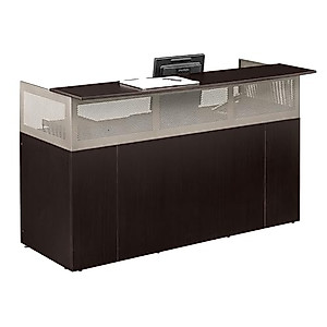 NBF Modern Reception Desk with Counter - 72" W x 29" D Durable Retail Checkout Counter - Floating Top Front Desk Reception Counter - Countertop Welcome Desk for Office Lobby Salon Store (Gray)