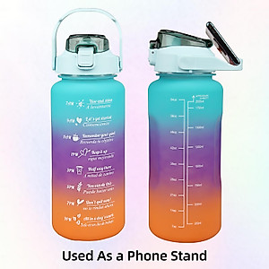 64 oz Water Bottle with Straw 3PCS Half Gallon Water Bottle with Time Marker Large Resuable Cut Motivational Water Bottle for Gym Sports Big Circle Pink Water Bottles with Handle (gradient blue)