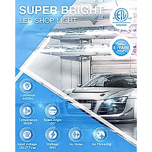 Ensenior 4 Pack Linkable Led Shop Light 4ft for Garage, 4400 High Lumens, 36W Equivalent 280W, 5000K Daylight, 48 Inch Utility Shop led Lights, Surface or Hanging Mount Fixtures, White, ETL Certified