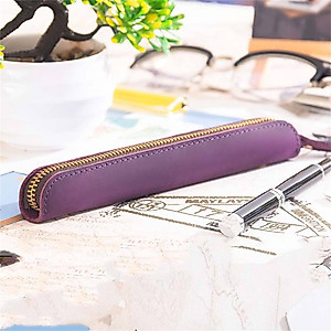 AIGUONIU Retro Crazy Horse Genuine Leather Stationery Pencil Case Storage Bag Casual Stationery Box (Purple)