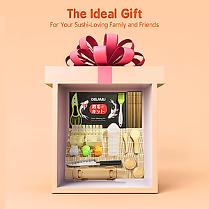 Delamu Sushi Making Kit, 23 in 1 Sushi Maker Bazooker Roller Kit with Bamboo Mats, Chef's Knife, Triangle/Nigiri/Gunkan Sushi Rice Mold, Chopsticks, Sauce Dishes, Rice Spreader, User Guide