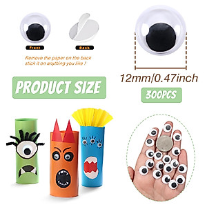 TOAOB 300pcs Plastic Wiggle Googly Eyes Self Adhesive 12mm Black Round Sticker Eyes DIY Arts Crafts Scrapbooking Accessories