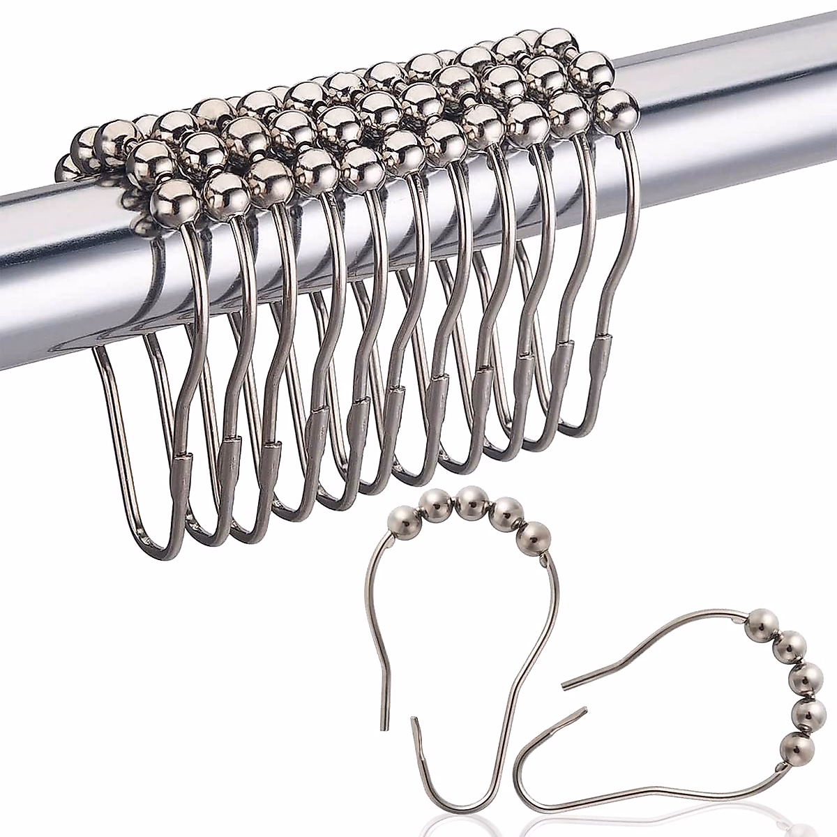 DadyMart Shower Curtain Rings, Rust Resistant Metal Shower Curtain Hooks, Set of 12 Hooks for Bathroom Shower Rods Curtains, Nickel