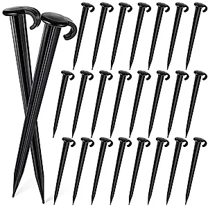 Vicenpal 7 Inch Plastic Yard Stakes Inflatables Heavy Duty for Tent Ground Garden Replacement Outdoor Fence Lawn Pegs Landscape Staples Christmas Decorations (Black, 24 Pcs)