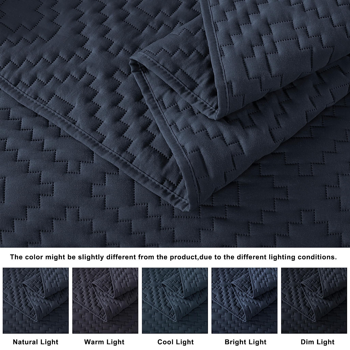 R.SHARE Oversized California King Size Quilt Bedding Sets with Pillow Shams, Navy Blue Cal King Lightweight Soft Bedspread Coverlet for All Season, 118x106 inches