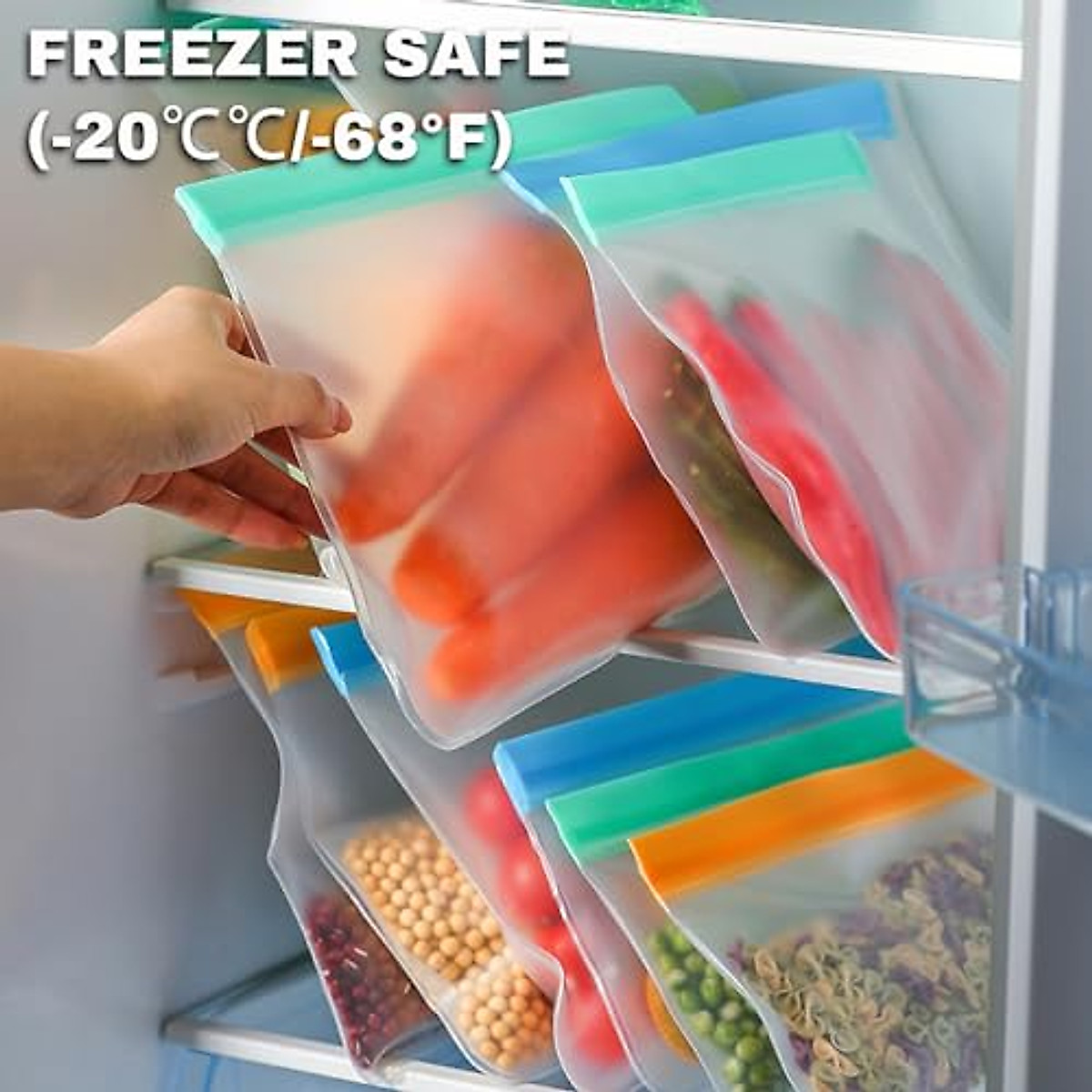 SHUCHUANG Reusable Snack Bags Dishwasher Safe,10Pack Reusable Bags Silicone Extra Thick Leak-proof Reusable Freezer Bags for Candy, Snack, Cereal, Travel Items, Home Organization(BLUE)