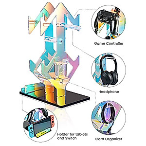 NiHome Iridescent Acrylic 2-Tier Universal Game Controller Headset Holder Rack, Modern Storage Organizer for PS5 Xbox ONE Switch Game Controllers and Headphones Anti-Slip Stable Gaming Accessory Stand