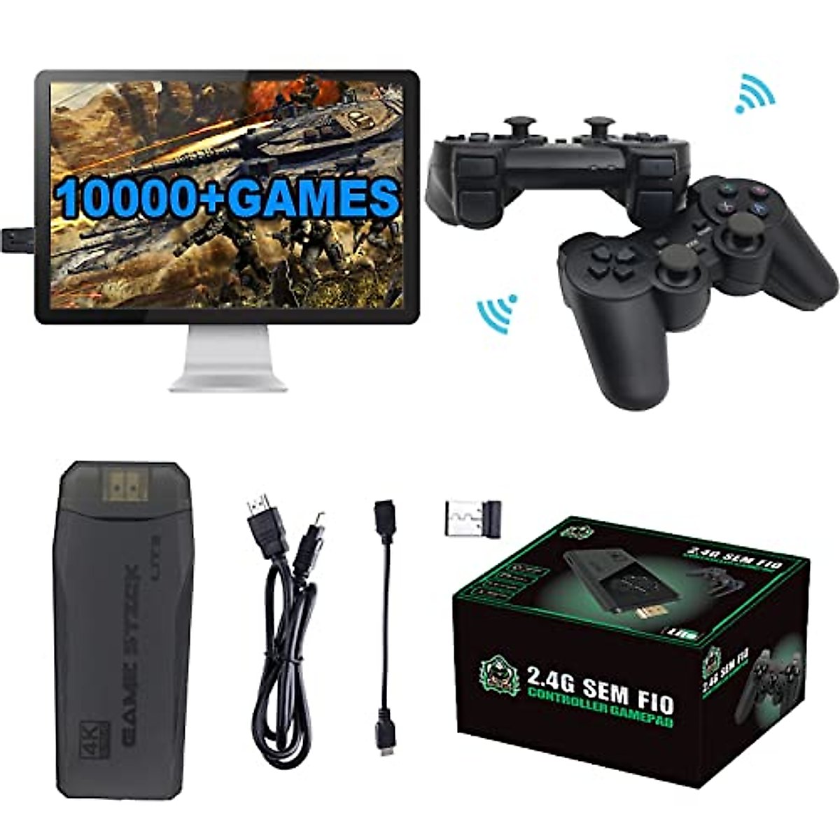 Retro Video Game Console with 10000+ Classic Fc Games, Dual 2.4G Wireless Game Controller, Support Hdmi Output Display Screen Connection,, Birthday Gift