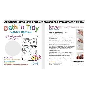 Lilly's Love Bath Toy Storage - Large 14 x 20 inch Bathtub Toy Holder + 2 Locking Hooks, Quick Dry & Easy for Kids to Put Bath Toys Away
