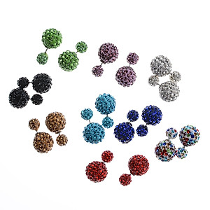 Shiny Rhinestone Double Sided Earrings, Sparkling Crystal Ball Stud Earrings, Two Side Front and Back Earrings, Tribal Pierced Earrings for Women