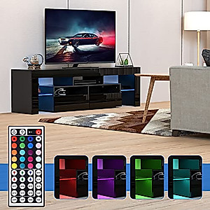 HAKFOO Modern LED TV Stand for 70/65/55 inch TV, Modern Entertainment Center with 1-2 Storage Drawers, High Gloss TV Cabinet,Television Stand for Living Room,APP/Remote RGB Light (Black 1, 63inch)