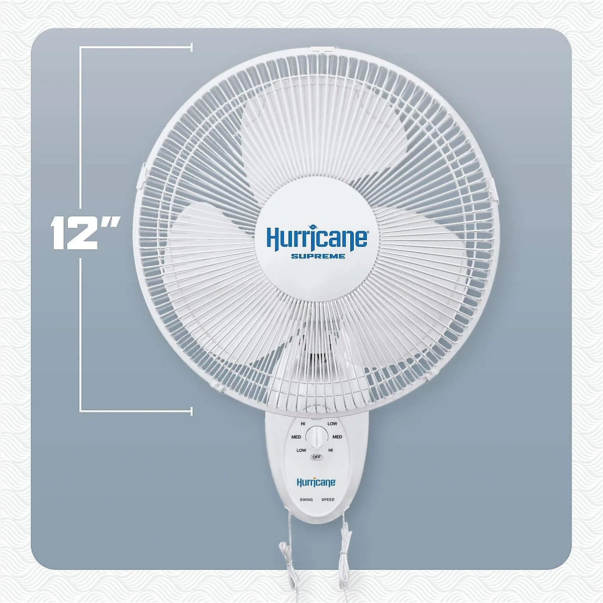 Hurricane Supreme 12" Oscillating Wall Mount Fan – Space-Saving, Powerful & Quiet 3-Speed Airflow, Adjustable Tilt for Home, Garage, Gym, and Workshop