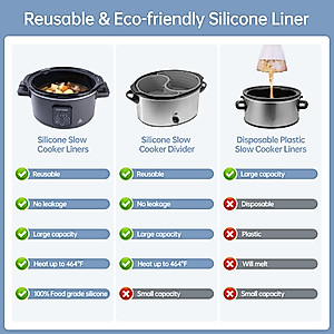 ACBOWE Silicone Slow Cooker Liners Fit Crock-Pot 6-7 Quart Oval Slow Cooker, Reusable Cooking Crock Pot Liner BPA-Free, Leakproof & Dishwasher Safe Slow Cooker Accessories for 6-7 Qt Crockpot – Black