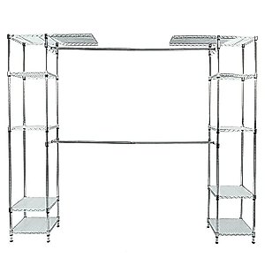 Custom Closet Organizer Shelves System Kit Expandable Clothes Storage Metal Rack,Classics Closet Garment Organizer with Metal Hanging Rod Wardrobe Storage System w/Steel Shelves