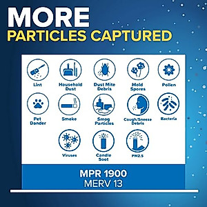 Filtrete 12x12x1 AC Furnace Air Filter, MERV 13, MPR 1900, Premium Allergen, Bacteria & Virus Filter, 3-Month Pleated 1-Inch Electrostatic Air Cleaning Filter, 2-Pack (Actual Size 11.81x11.81x0.78 in)