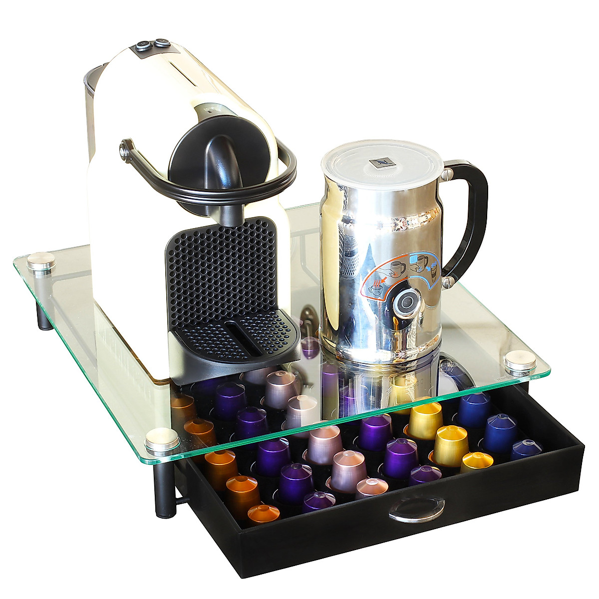 DecoBros Crystal Tempered Glass Nespresso OriginalLine Storage Drawer Holder for Capsules