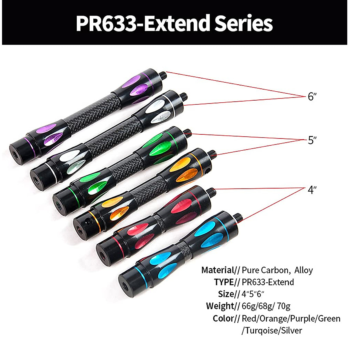 MILAEM 4" 5" 6" Archery Bow Stabilizer Balance Bar Extension Pole Rod Extender Bar for Compound Bow Recurve Bow Accessory (Red, 6")