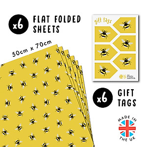 CENTRAL 23 - Bee Wrapping Paper - 6 Wrapping Paper Sheets for Birthday - Women - Friends - Birthday Baby Shower Easter Decorations - Recyclable and Made In UK