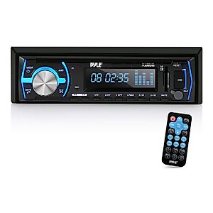 Pyle Marine Bluetooth Stereo Radio - 12v Single DIN Style Boat In dash Radio Receiver System with Built-in Mic, Digital LCD, RCA, MP3, USB, SD, AM FM Radio - Remote Control - PLMRB29B (Black)