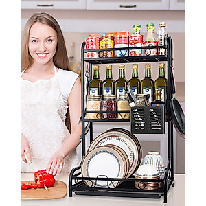 Dish Drying Rack - 3 Tiers Large Size Drainboard Set,Multifunctional Heavy Duty Dish Storage Organizer,Extra Large Capacity Spice Rack,Black,Model:DDR-003,by WEIKER., 17.5x12.5x29.5''