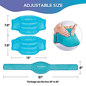 Comfytemp Ice Pack for Back Pain Relief, 2 Packs, FSA HSA Approved, Reusable Gel Lower Back Wrap Ice Brace for Sciatica Injuries, Hot Cold Compression for Lower Lumbar, Waist, Men Women Surgery Gifts