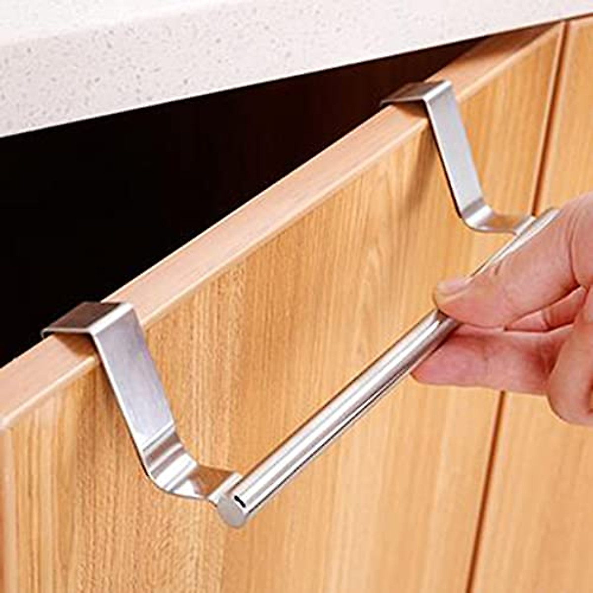 kiskick Stainless Steel Over Door Towel Bar Stand Rack Cupboard Cabinet Hanging Shelf Bathroom Kitchen Towel Hanger Organizer S