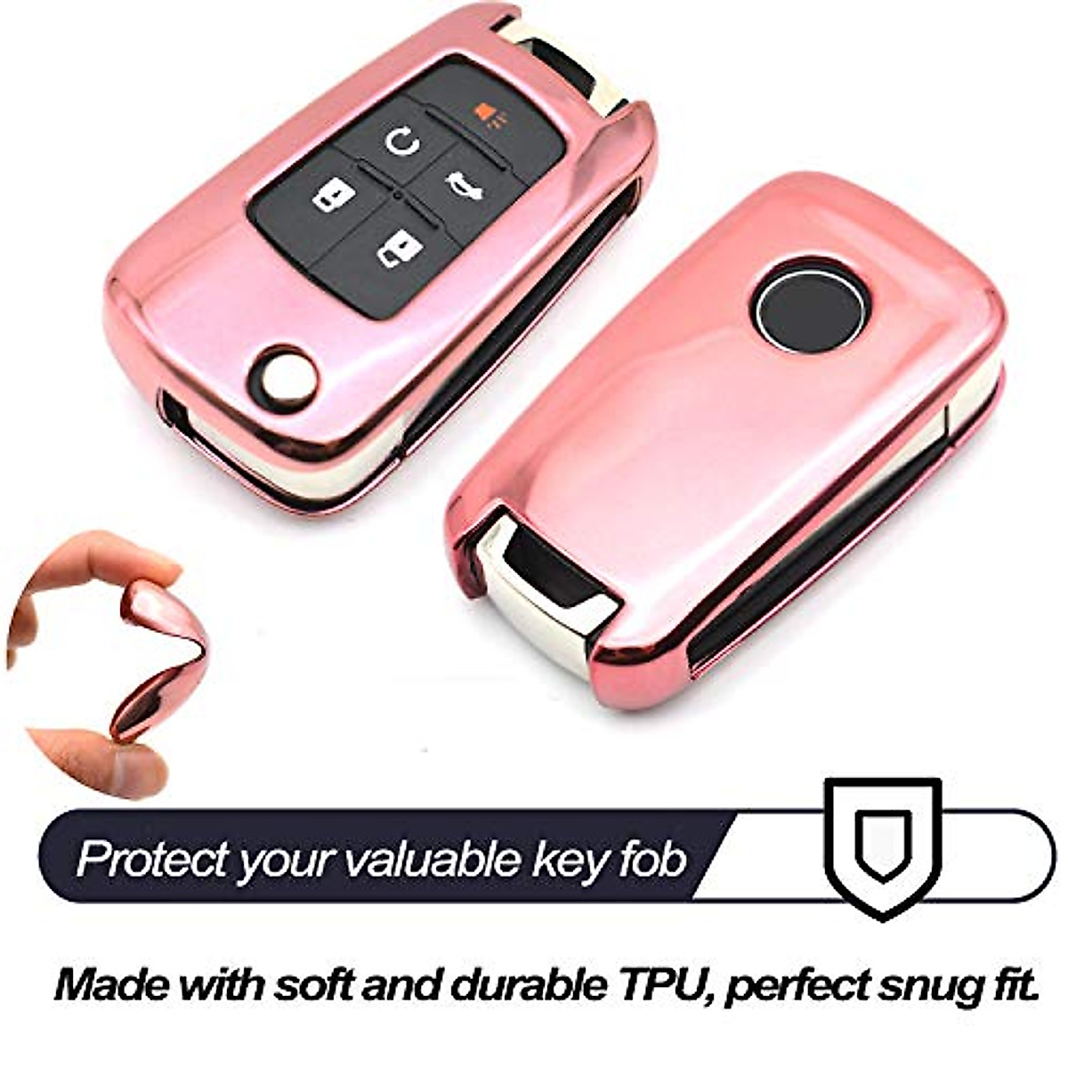 Compatible with Chevy Chevrolet Equinox Encore Camaro Cruze Malibu Impala Buick Regal Lacrosse GMC Terrain Pink TPU Key Fob Cover Case Remote Holder Skin Protector Keyless Entry Sleeve Accessories