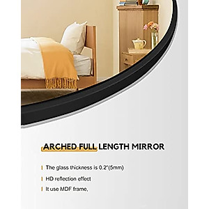 ZMYCZ Full Length Mirror 64"x21" Sleek Arched-Top Floor Mirror with Stand, Large Wall Mirror Standing Hanging or Leaning Against Wall Full Body Mirror for Bedroom, Black