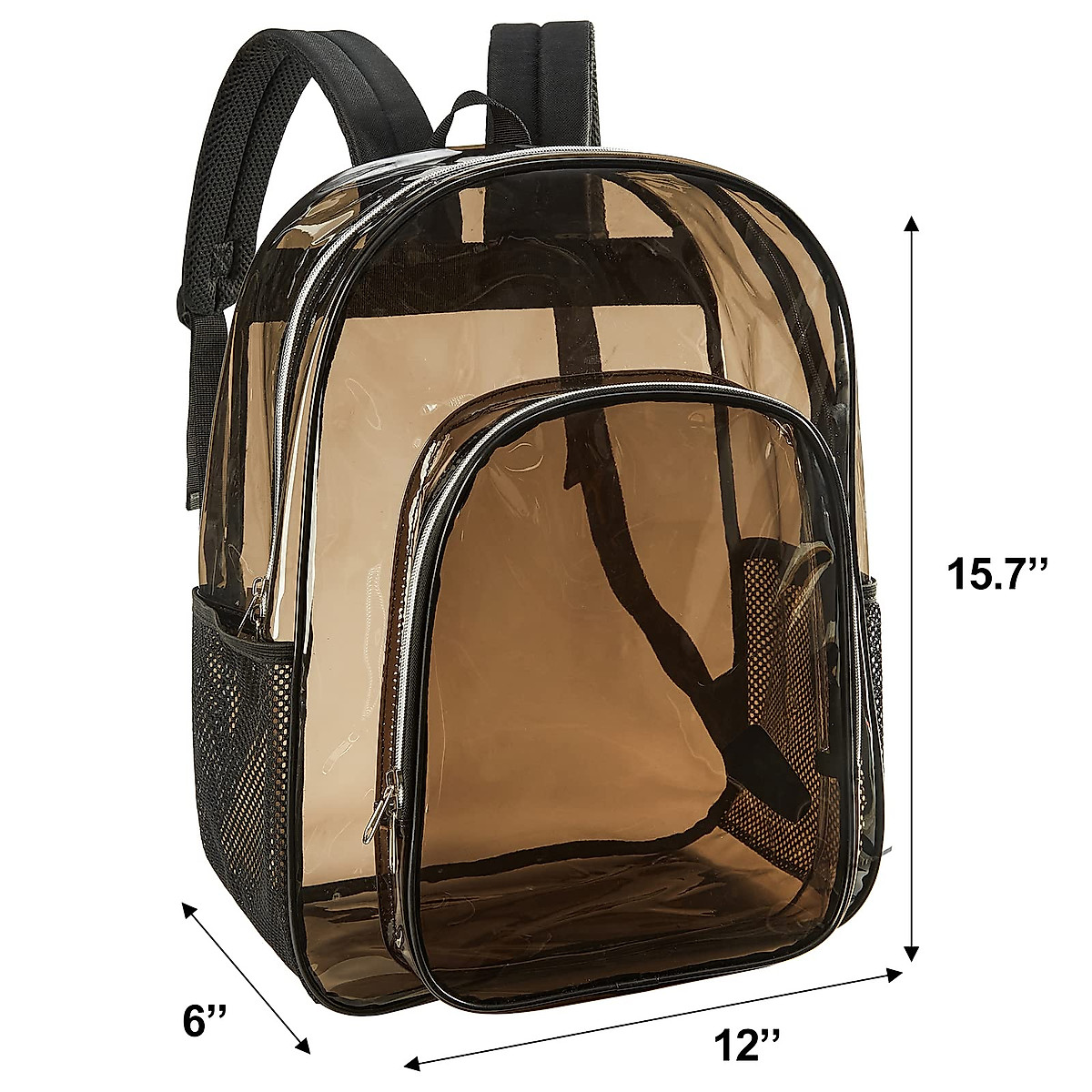 COVAX Heavy Duty Clear Backpack, Large Transparent Clear Bookbag, See Through Backpack for College, Work, Security Travel & Sports (Brown)