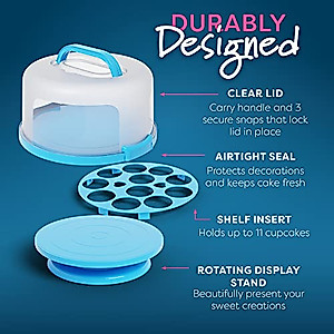 Cake Cupcake Carrier with Lid and Handle + Cake Stand Plate with Dome | 10" Round Cake Container Holder with Cover | Plastic Pie Carrier Cake Storage Container | Bunt Keeper Platter Tray for Transport
