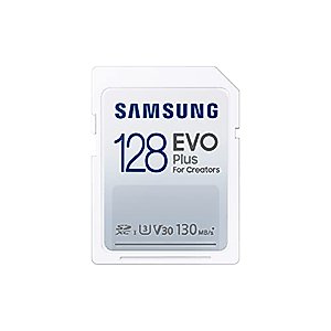 SAMSUNG EVO Plus Full Size 128 GB SDXC Card 130MB/s Full HD & 4K UHD, UHS-I, U3, V30 (MB-SC128K/AM)