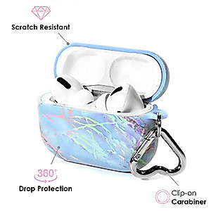 Velvet Caviar Marble AirPods Pro Case Cute Cover for Women, Girls with Keychain - Cool Protective Hard Cases Compatible with Apple Airpod Pro (Holographic Pink Blue)