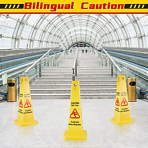 10 Pieces Floor Safety Cone Yellow Caution Wet Floor Sign 4 Sided Floor Wet Sign Public Caution Wet Floor Cone Yellow Avoid Fall Slip Accident for Indoors and Outdoors