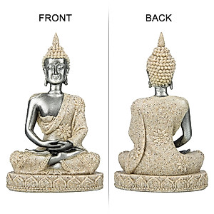 GoYonder Sandstone Buddha Statue for Home Decor, 4.3" Rustic Buddha Decor Thai Shakyamuni Figurine, Hindu Decor for Meditation Altar with Bronze Finish